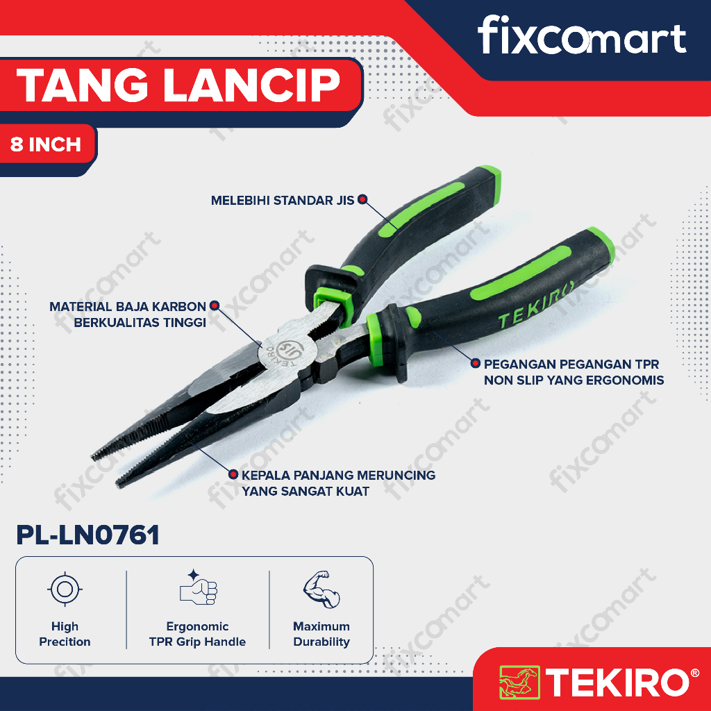 Jual TEKIRO TANG KOMBINASI / LANCIP / POTONG LINESMAN / LONG NOSE / DIAGONAL PLIERS 8 INCH ...