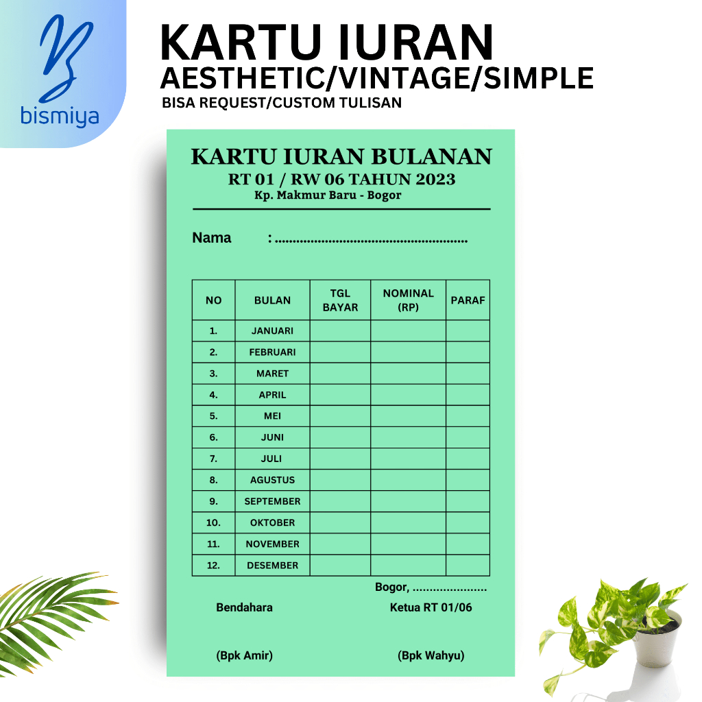 Jual [C-I2] Cetak KARTU IURAN RT, Kartu SPP, Absesnsi, Kartu Iuran custom - iuran ngaji / KARTU ...