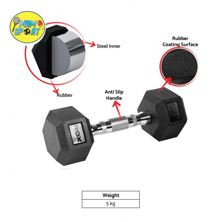 Jual Dumbell dumble barbel ROX rubber hexagonal 5 kg | Shopee Indonesia