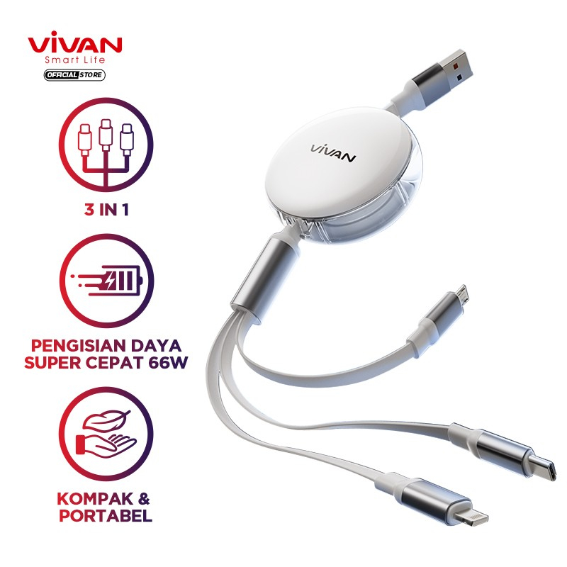Jual COD VIVAN Kabel Cas 3in1 VRS01 3 Output Micro, Type C, Lightning ...