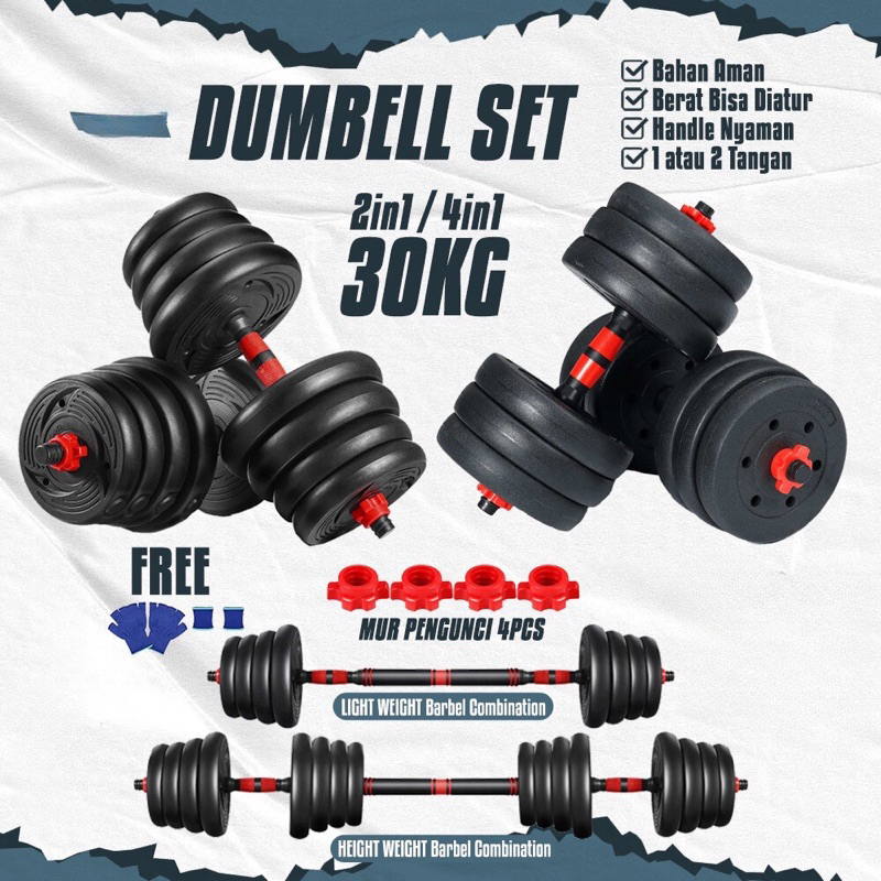 Jual barbel set dumbbell set pvc 30 kg 3 in one dumbel pvc dumble barbell latihan angkat beban ...
