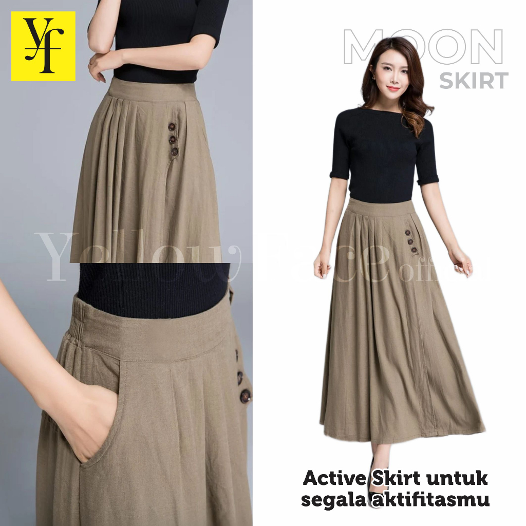 Jual Yellowface Moon Skirt Bahan Crinkle Polos Panjang Korean Style / Rok Panjang Wanita Terbaru ...