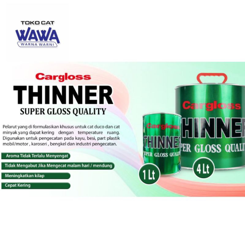Jual Thinner Cargloss super gloss tiner HG pengencer cat duco & epoxy 1liter | Shopee Indonesia