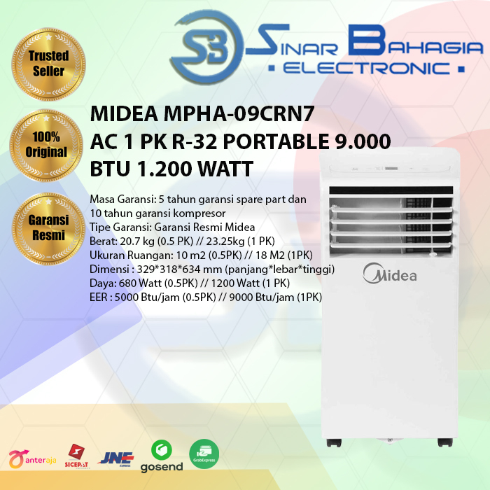 Jual MIDEA MPHA-09CRN7 AC 1 PK R-32 PORTABLE 9.000 BTU 1.200 WATT (NEW ...
