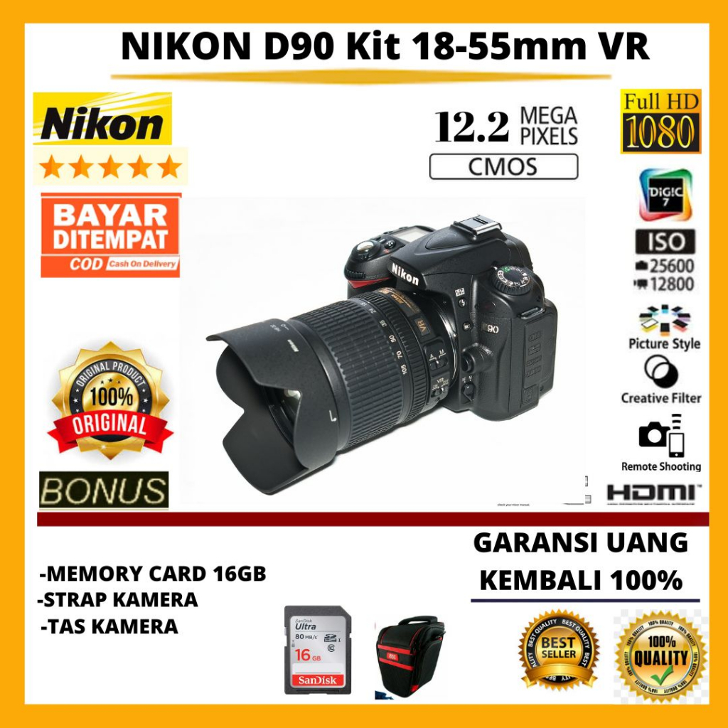 Jual NIKON D90 kit 18-55mm VR free accesoris kamera | Shopee Indonesia