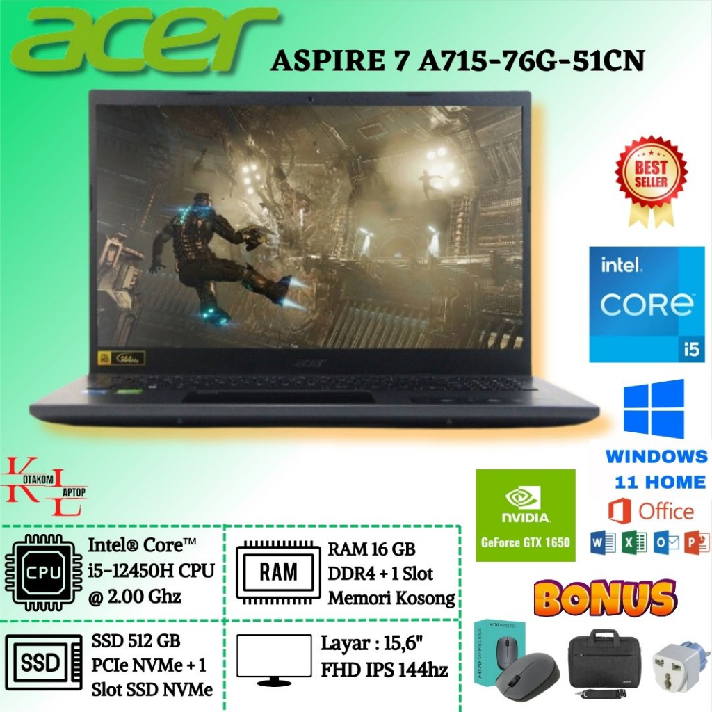 Jual Acer Aspire 7 A715-76G-51CN with Intel Core i5-12450H and 16GB RAM ...