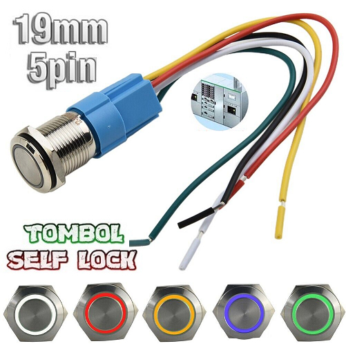 Jual Stainless Push Button Self Locking 19mm Switch With Cap RING LED ...