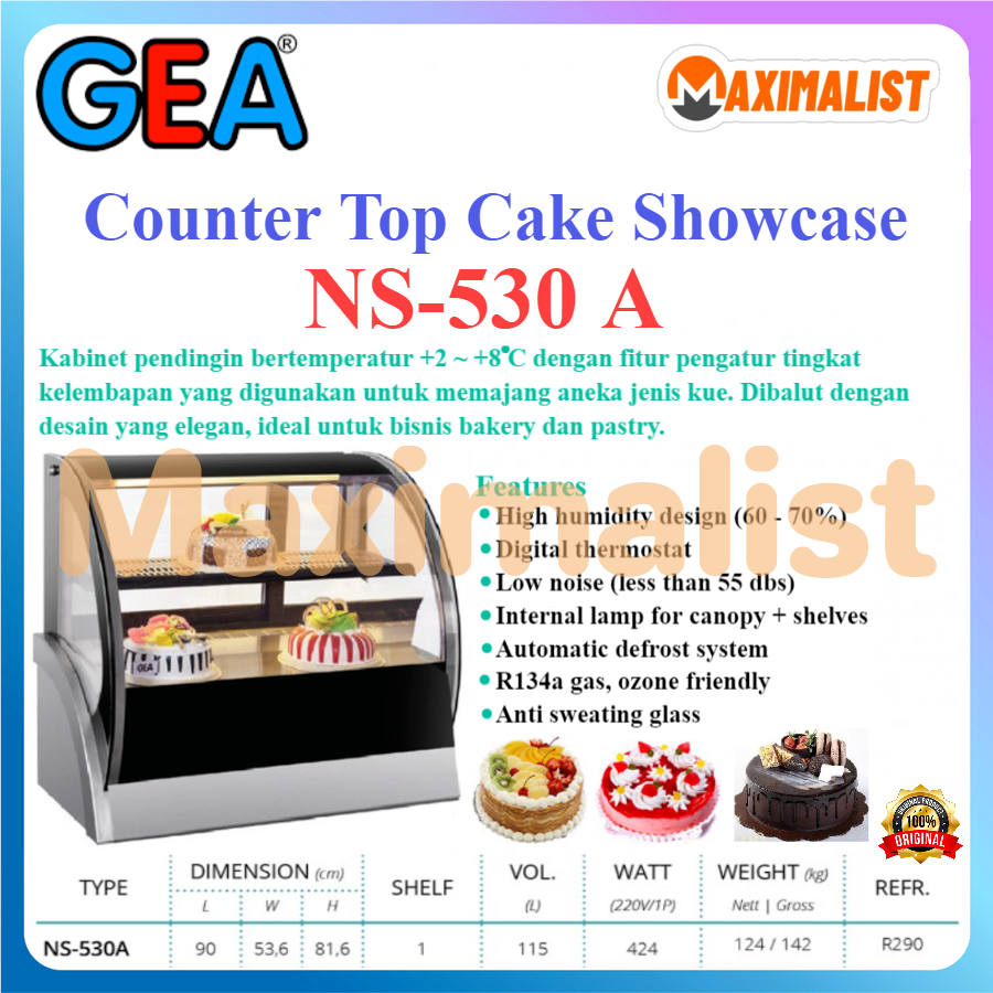 Jual GEA NS-530A NS-540A NS-550A Countertop Cake Showcase / Showcase Kue Kaca Cembung / Kabinet ...