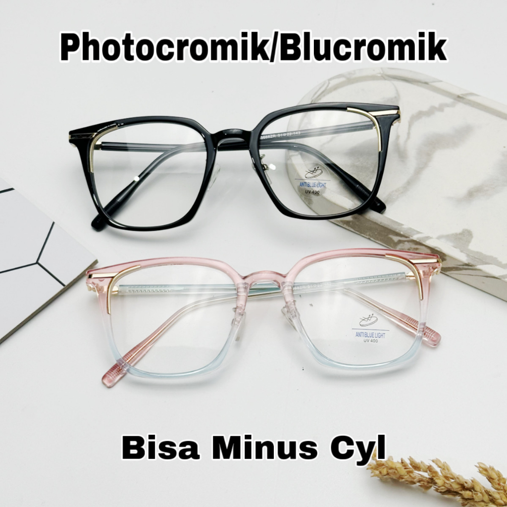 Jual Terlaris Kacamata Wanita Pria Frame kotak Combinasi Warna Lensa ...