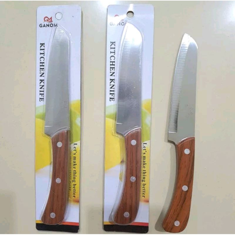 Jual pisau dapur stainless gagang kayu 5 inch super tajam ANTI KARAT ...