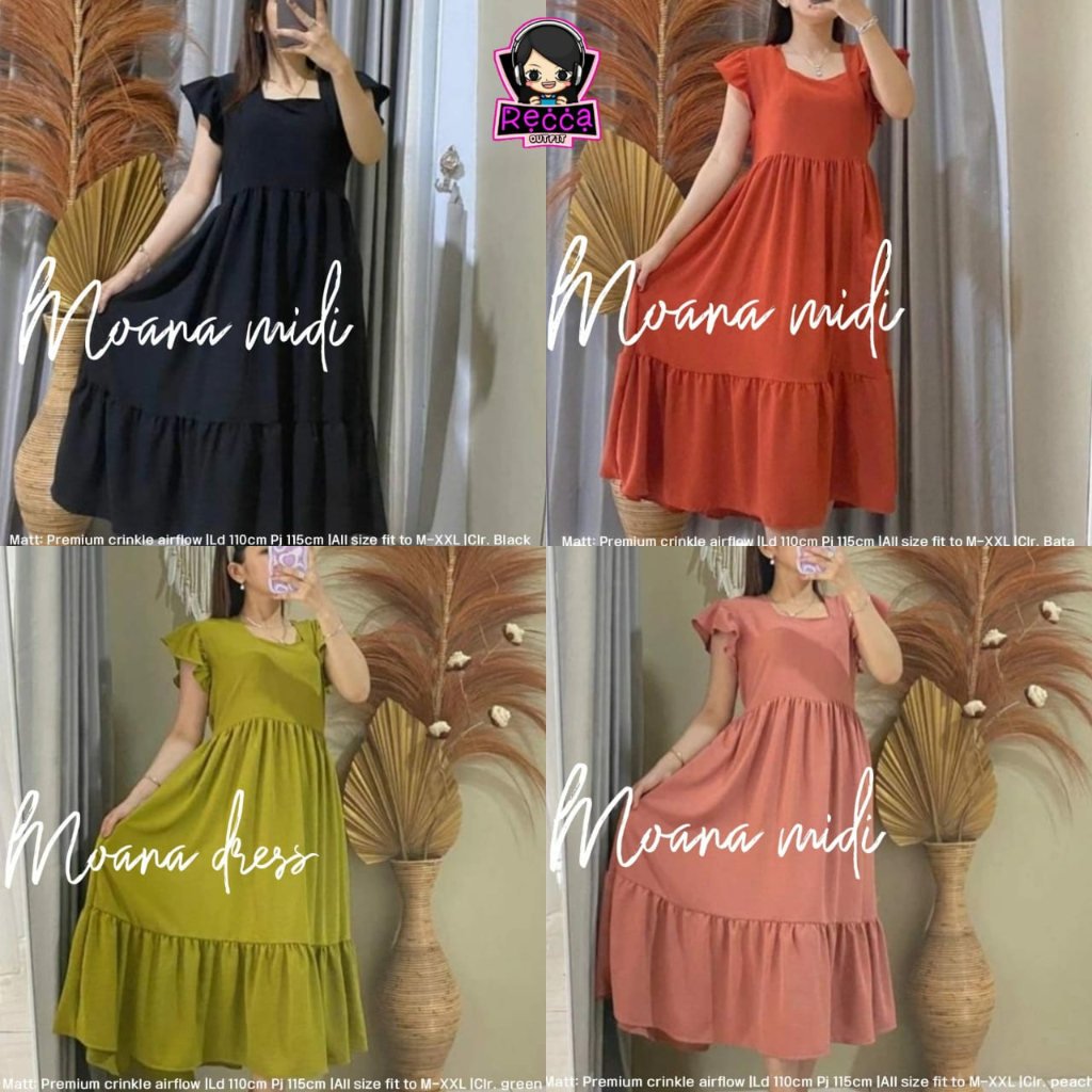 Jual Moana Midi Dress Ori Recca Baju Harian Wanita Santai Adem Premium Crinkel Airflow | Shopee ...