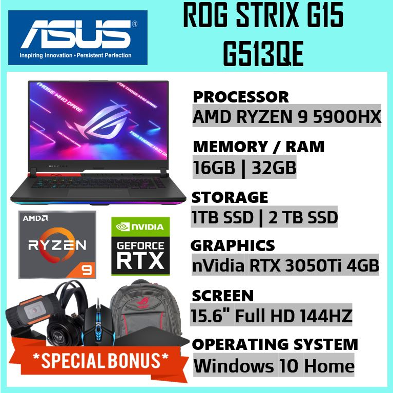Jual laptop gaming asus ROG STRIX G15 ryzen 9 32GB 2TB SSD RTX 3050Ti ...