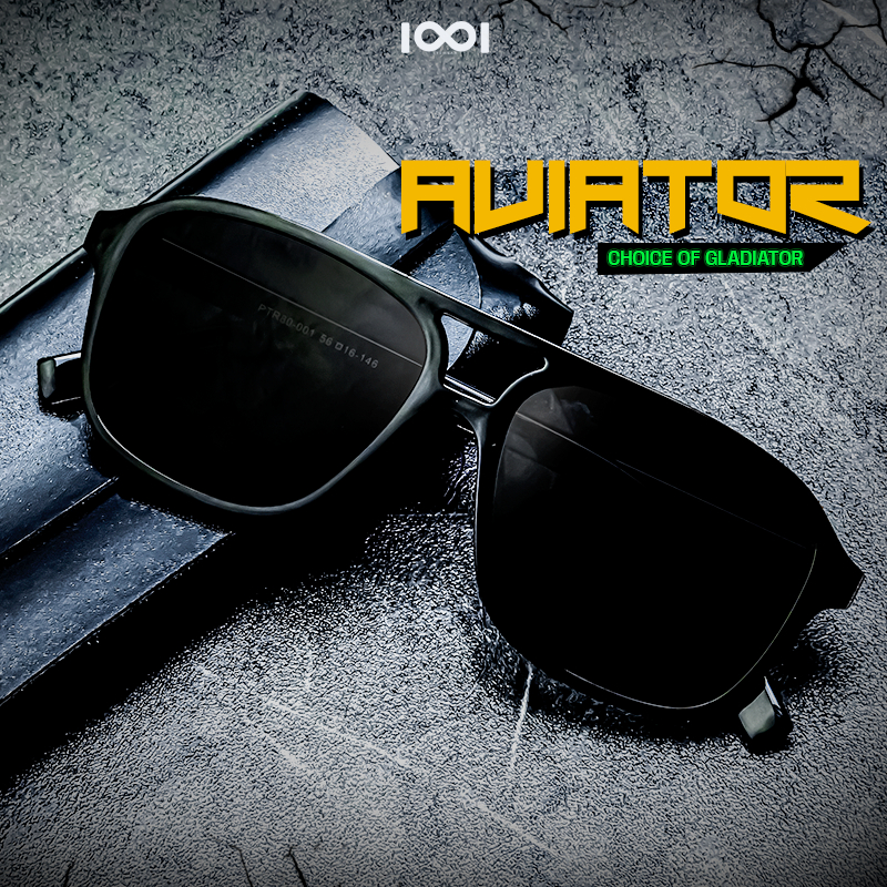 Jual IOOI Eyewear - Kacamata Aviator Hitam Sunglasses TR 90 Elastis UV ...