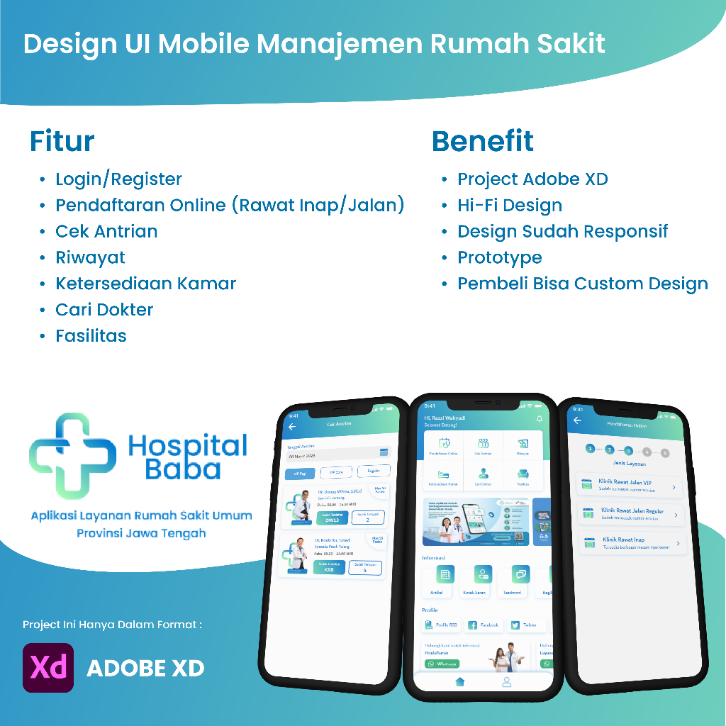 Jual Desain UI/UX Mobile Manajemen Rumah Sakit | Adobe XD | Prototype ...