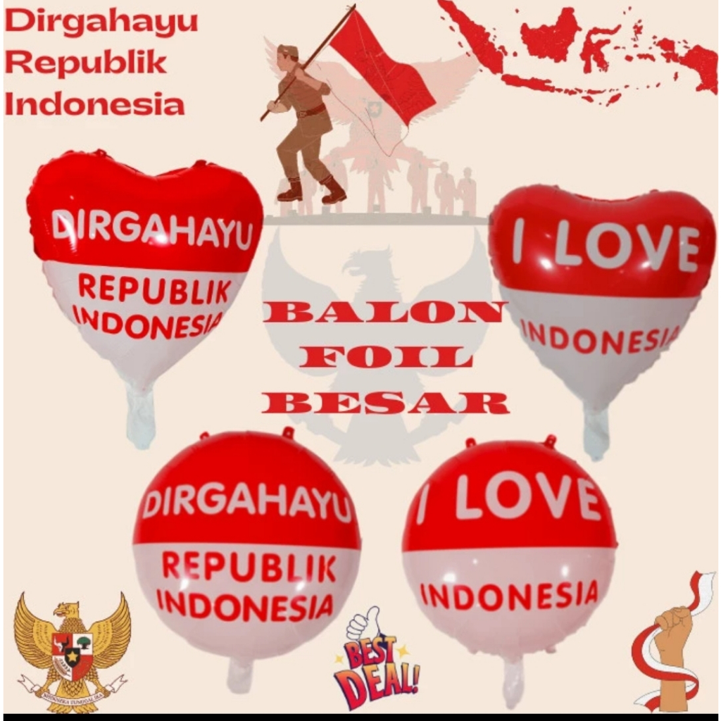 Jual balon foil love / bulat ukuran besar / kecil hut ri dirgahayu 17 ...