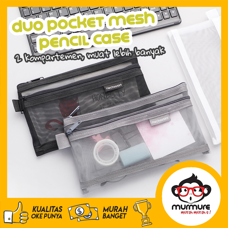 Jual MURMURE | TEMPAT PENSIL JARING TRANSPARAN DUA LAPIS DUO POCKET ...