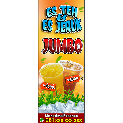 Jual banner es teh es jeruk | bisa ganti harga ukuran 60cm x 160cm ...