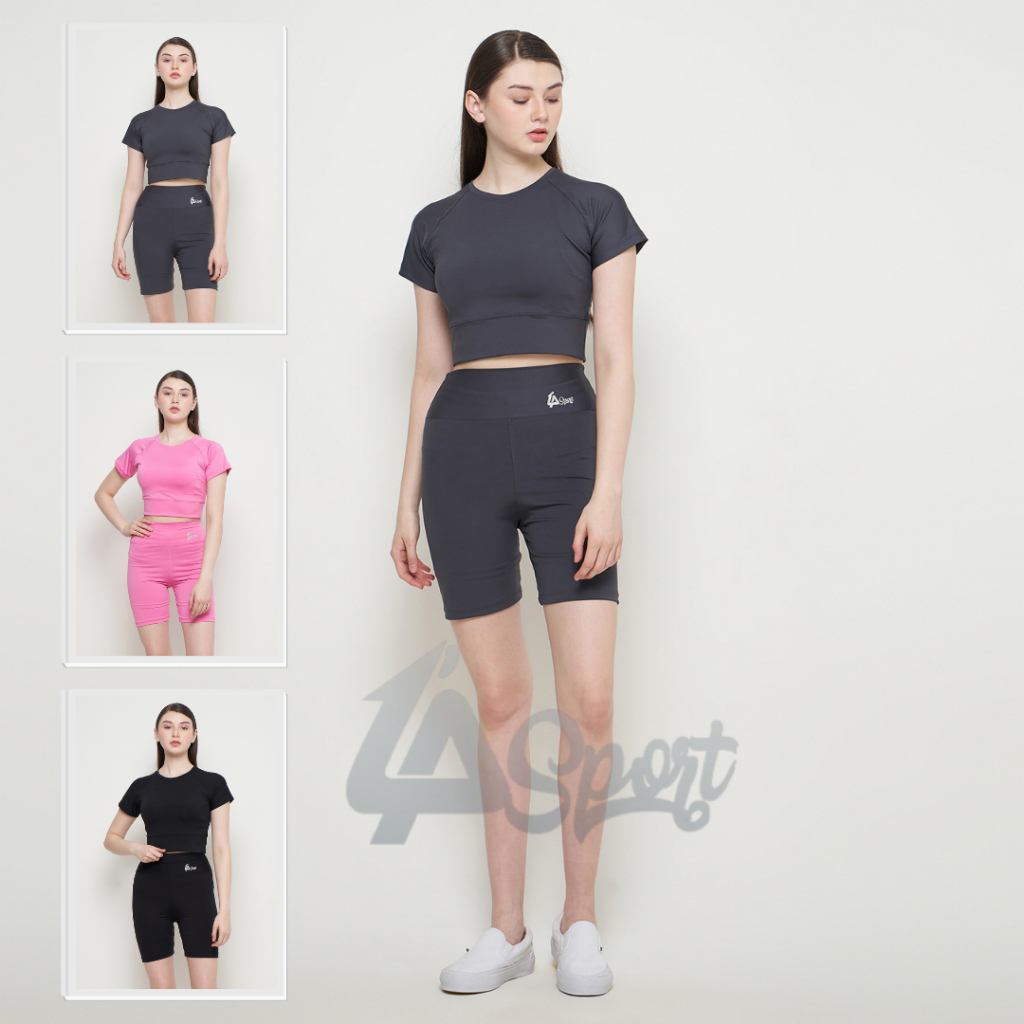Jual I'A SPORT Set Olahraga Crop Celana Pendek / Set Olahraga Wanita ...