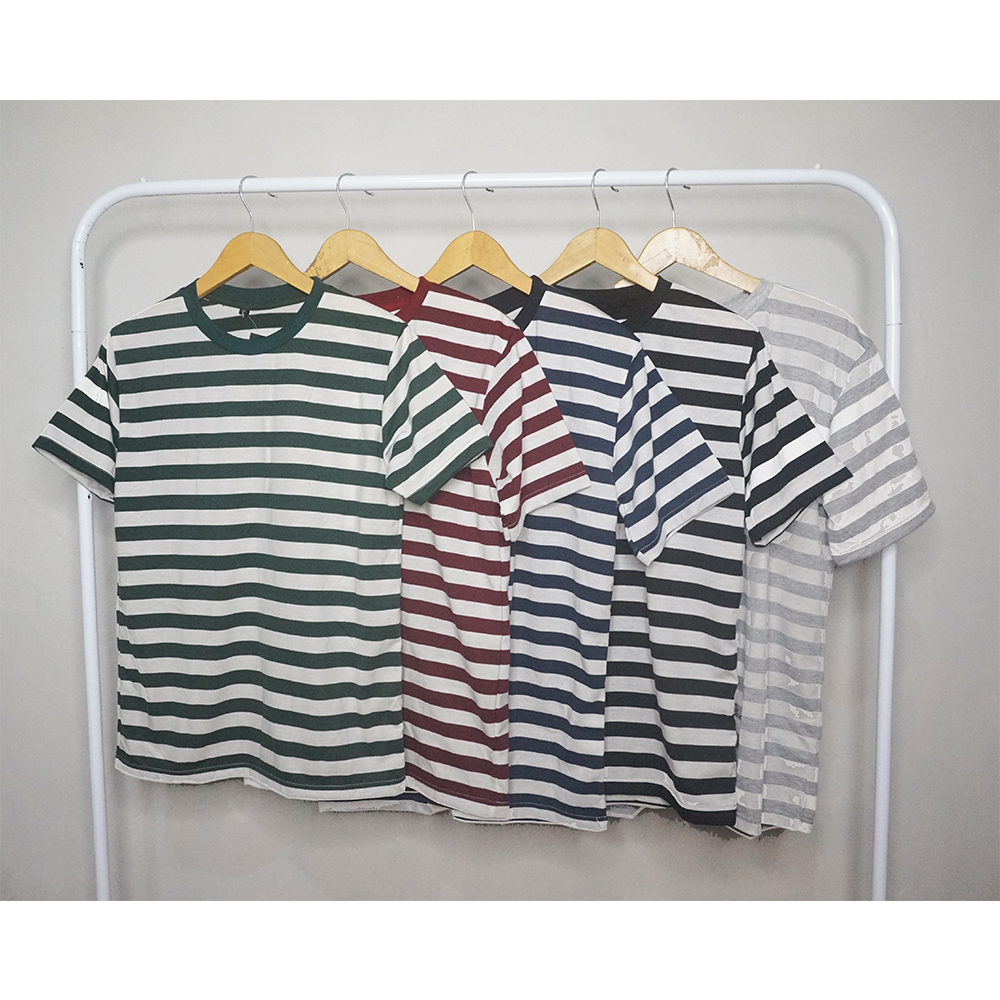 Jual Kaos Stripe Salur Tangan Pendek Katun 30s Kaos Salur Baju Pria ...