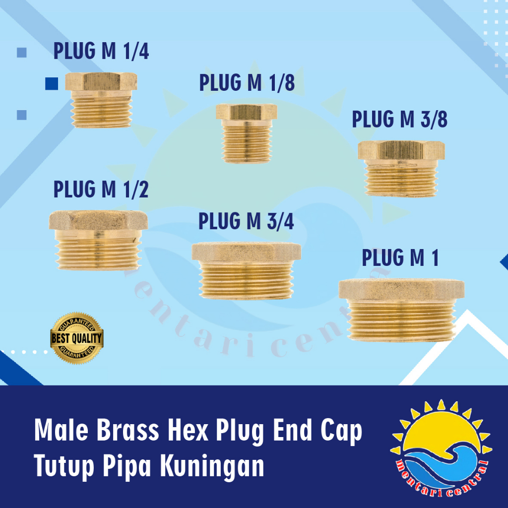 Jual Plug Tutup Pipa Male Brass hex Kuningan 1' 1/2' 1/4' 1/8' 3/4 ...