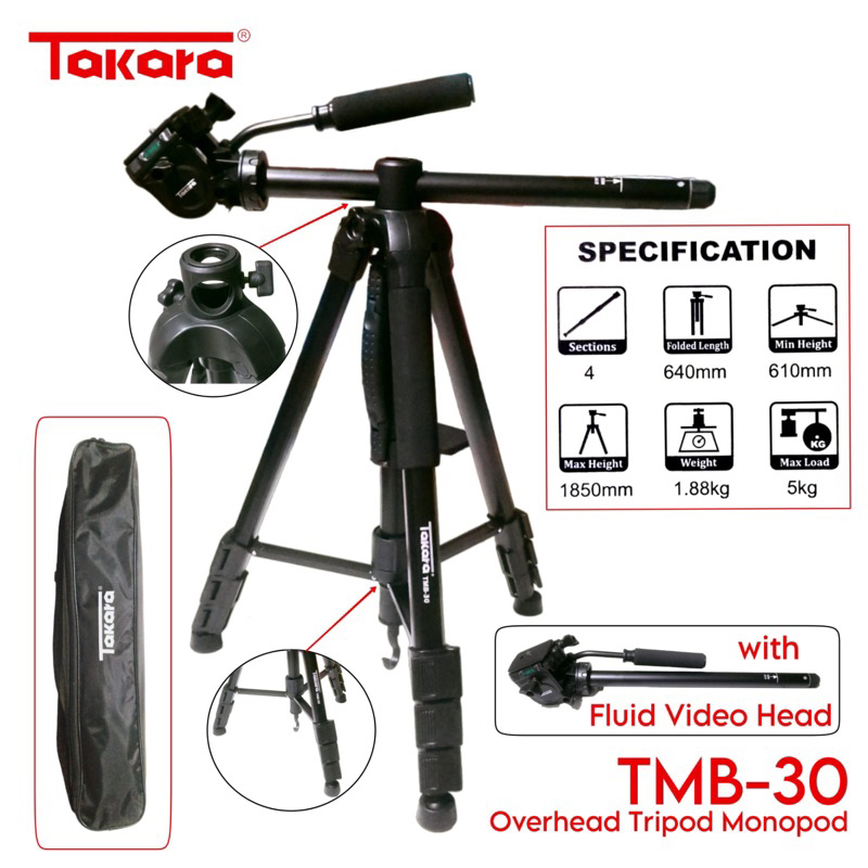 Jual Takara TMB-30 / TMB30 Overhead Flatlay Tripod Monopod with Fluid Video Head | Shopee Indonesia