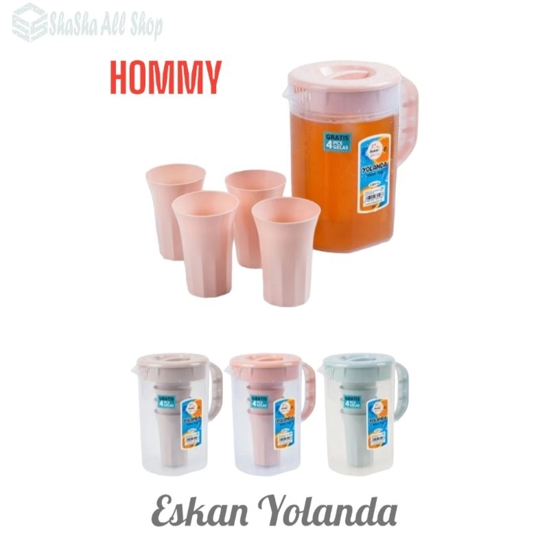 Jual hommy teko eskan set yolanda tempat air minum plastik isi 4 gelas ...