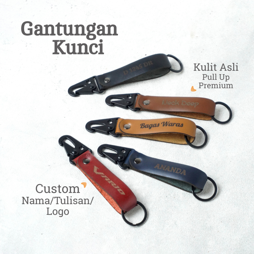 Jual Gantungan Kunci Keychain Kulit Asli Carabiner Custom Request Nama ...