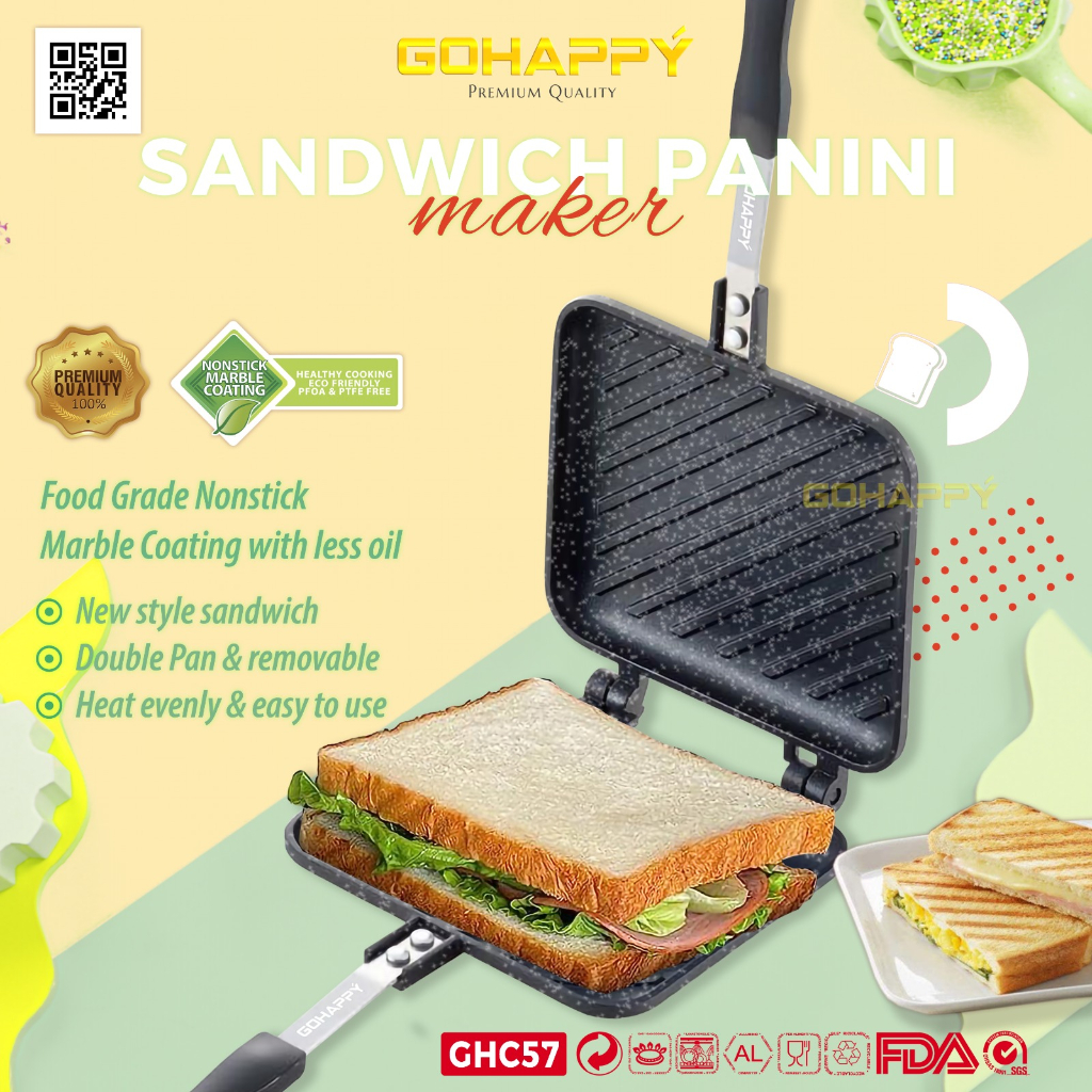 Jual PANGGANGAN ROTI GOHAPPY Sandwich Panini Maker Double Pan - marble ...