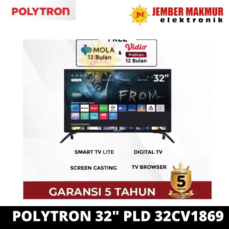 Jual POLYTRON LED TV 32 INCH SMART TV POLYTRON 32CV1869 | Shopee Indonesia