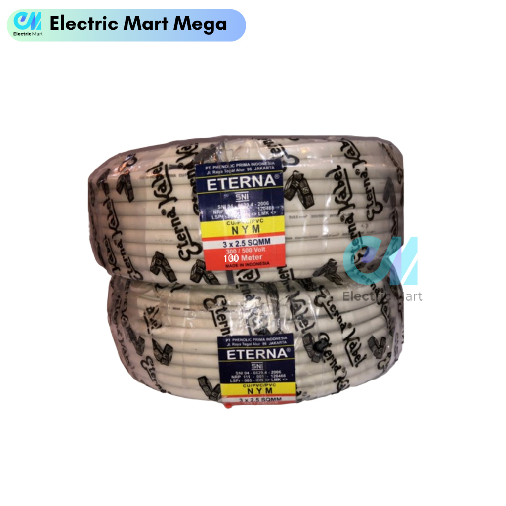 Jual Kabel Eterna NYM 3x2,5 Roll 100 Meter Kabel Listrik Putih 3 Tembaga Kawat Tunggal Engkel 2. ...
