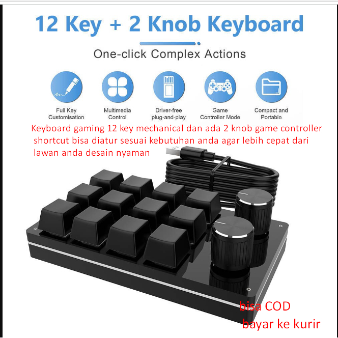 Jual Keyboard gaming 12 key mechanical dan ada 2 knob game controller ...