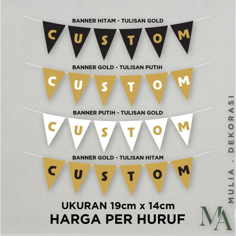 Jual Bunting Flag Banner Emas Gold Segitiga Custom Nama Huruf 1 Hari ...