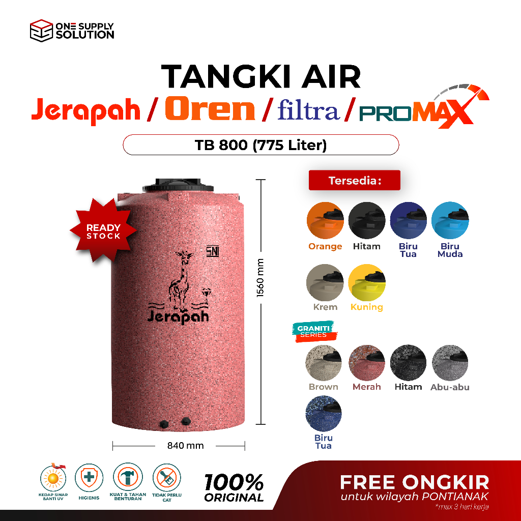 Jual Tangki Air Jerapah/Oren/Filtra/Promax TB 800 (775 Liter)/ Tandon Air | Shopee Indonesia