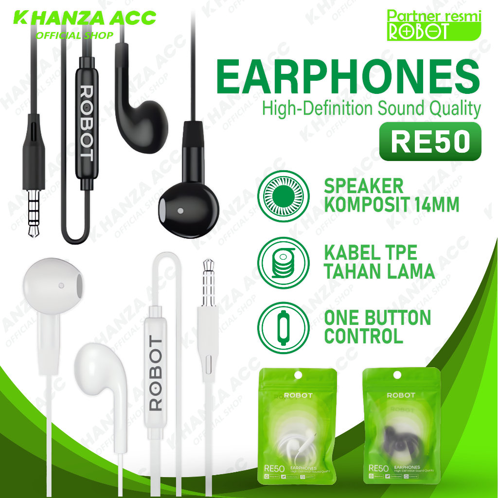 Jual KHANZAACC ROBOT RE50 Earphone In Ear Wired Earphone Termurah ...