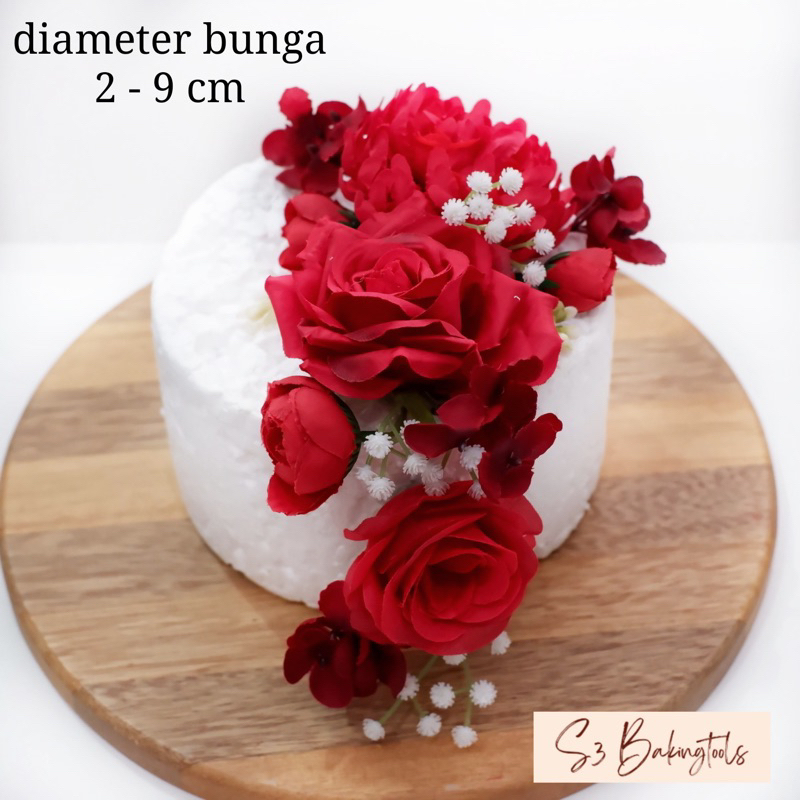 Jual cake topper hiasan kue artificial flower beauty red set | Shopee Indonesia