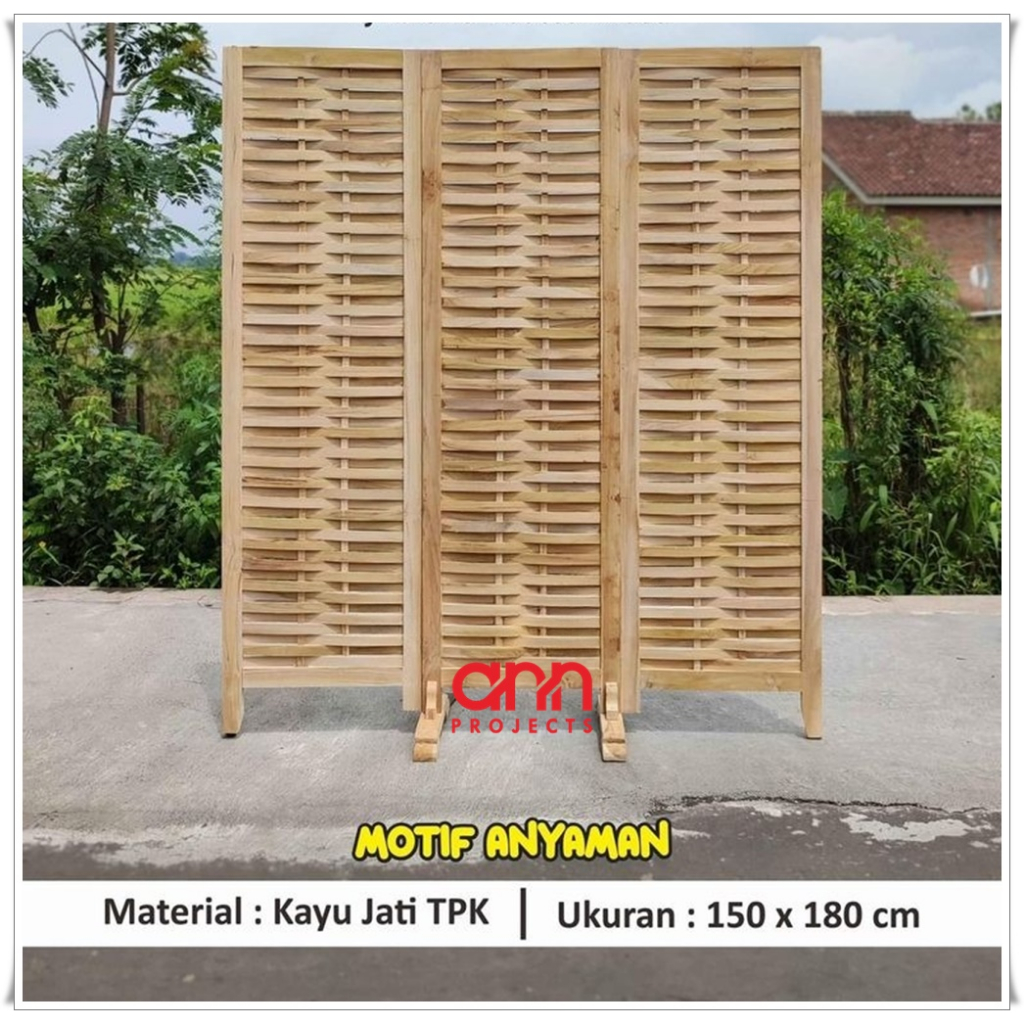 Jual Partisi Sekat Ruangan Kayu Jati Minimalis Model Anyaman Lipat ...