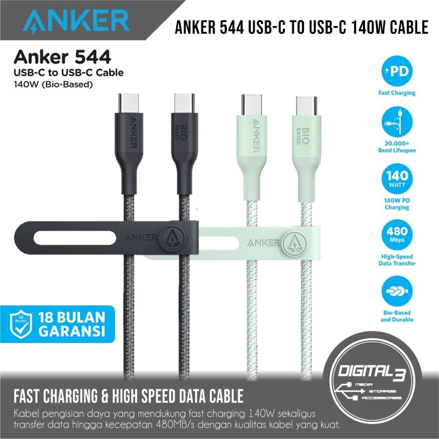 Jual Anker 544 USB Type C To C Cable Fast Charging PD 140W Data Kabel ...
