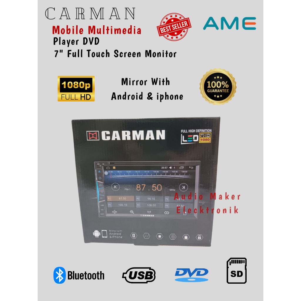 Jual Head Unit Double Din DVD Carman Fullglass Touchscreen Monitor ...