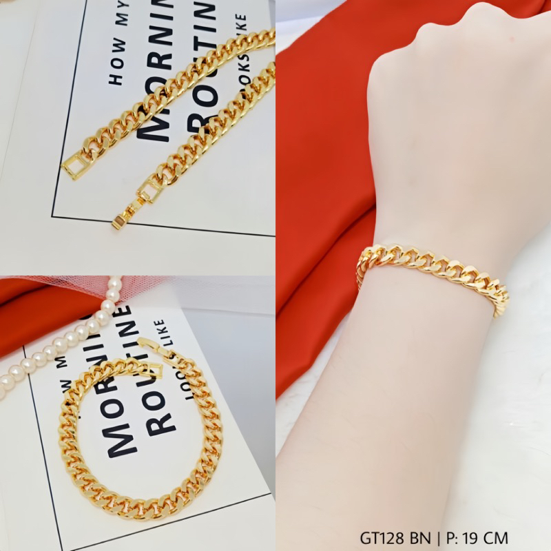 Jual gelang wanita motif rantai gold lapis emas GT133BN-106 M | Shopee ...