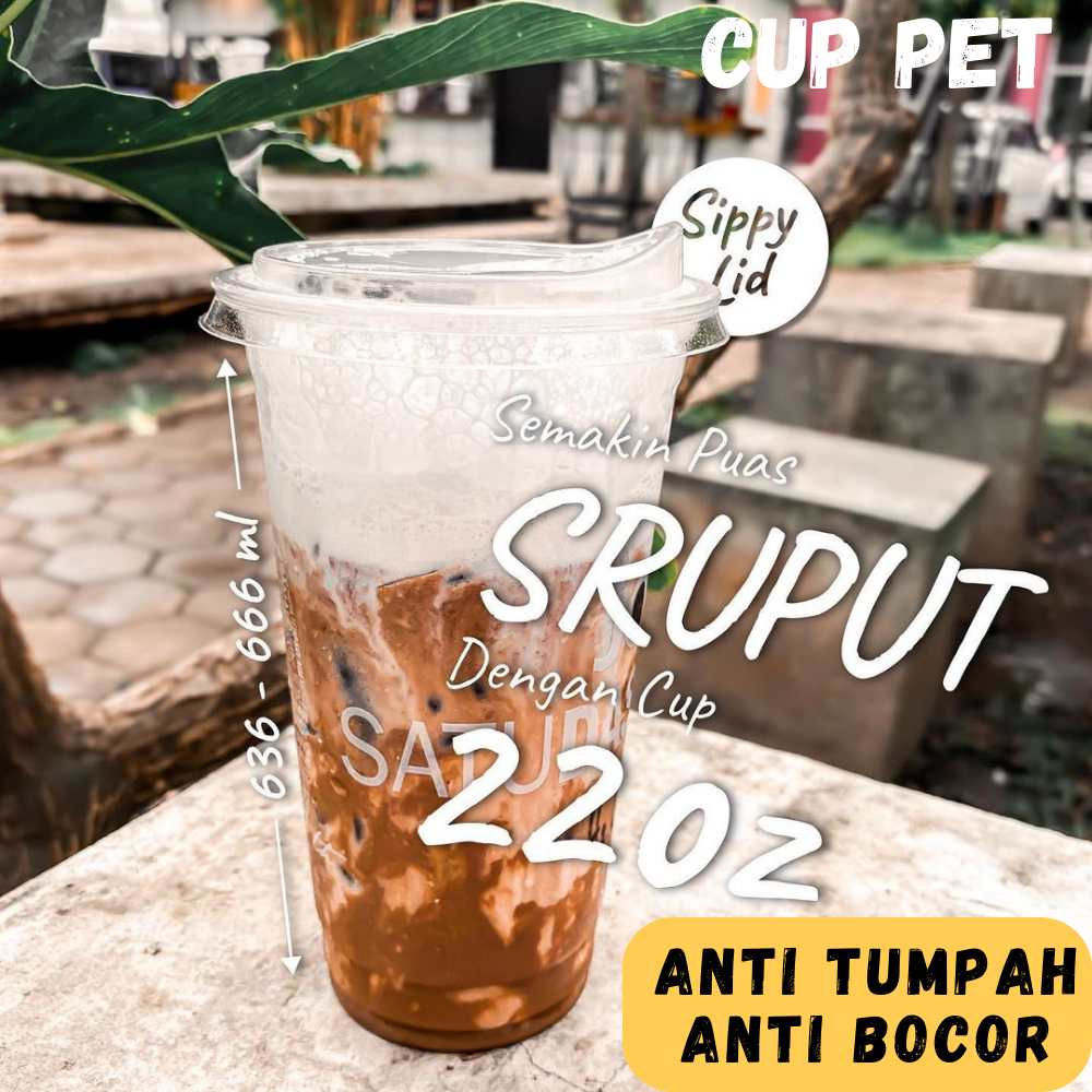 Jual Cup Gelas Plastik PET 22 Oz + Tutup Lid Anti Tumpah Strawless ...