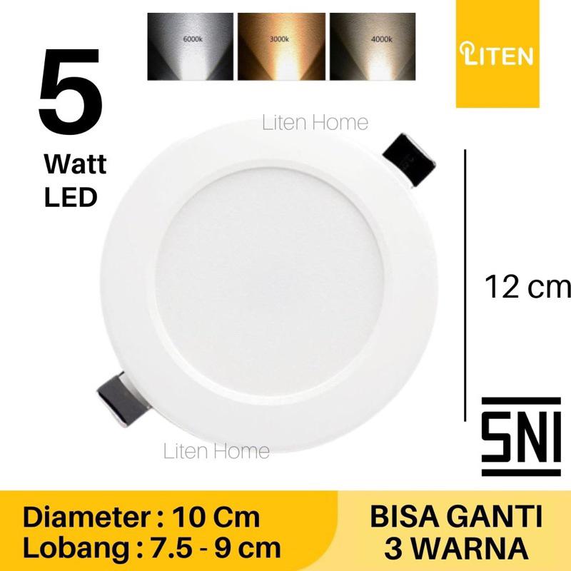 Jual Welite Lampu Downlight 3 Warna LED 5w 5 watt Plafon Tipe Bulat ...