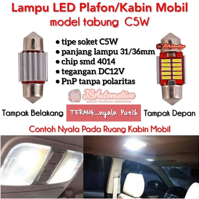 Jual Lampu LED plafon/kabin mobil feston tabung festoon SMD 4014 ukuran ...