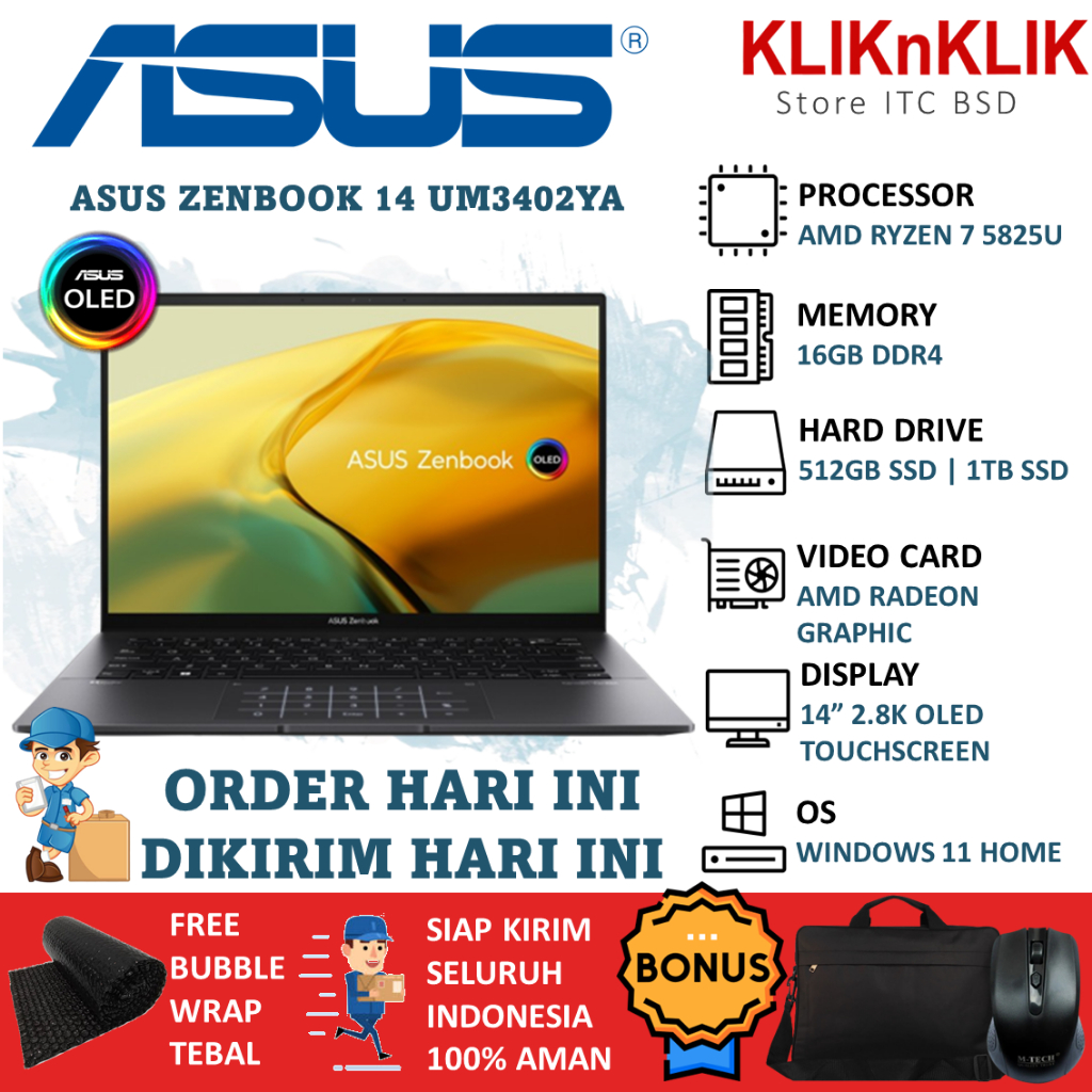 Jual Laptop Ultrabook Asus Zenbook 14 Um3402ya Ryzen 7 5825u 16gb 1tb