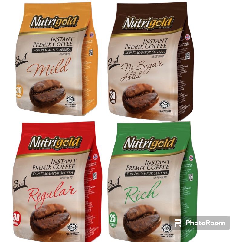 Jual Nutrigold Instan Premix Coffee Mild-Reguler-Rich- No Sugar Aded ...