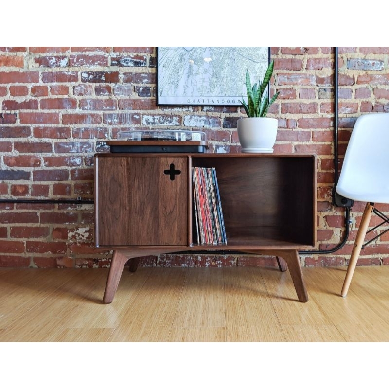 Jual Mid Century Modern Record Player Stand, Walnut Record Storage ...