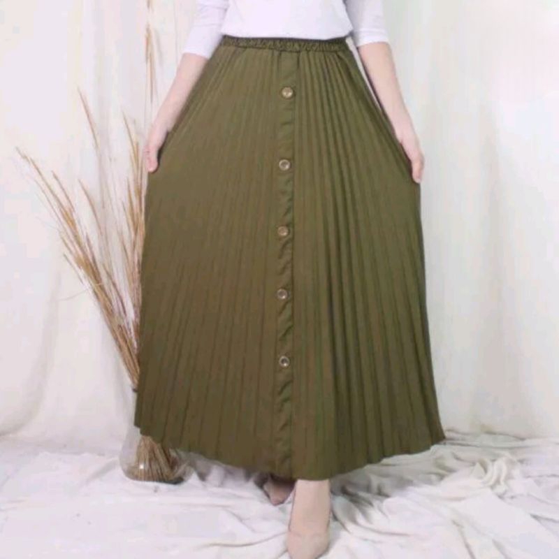 Jual Rok Plisket Kancing - Army (PRELOVED) | Shopee Indonesia