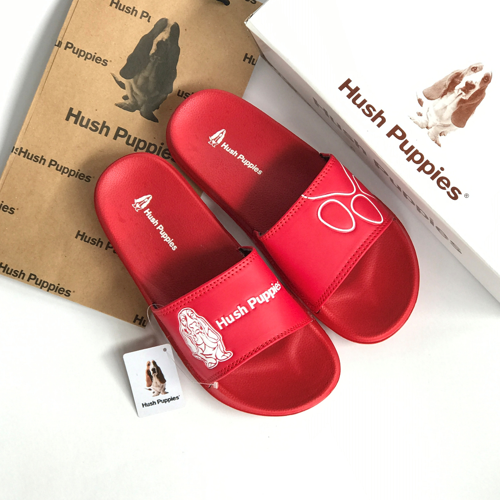 Jual Sandal Hush Puppies Full Merah Big Logo Sendal Selop Pria Wanita ...