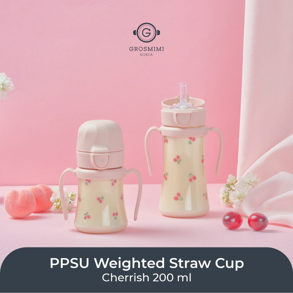 Jual GROSMIMI PPSU CHERRISH WEIGHTED STRAW CUP 200/300ML (SWEET PEACH) | Shopee Indonesia