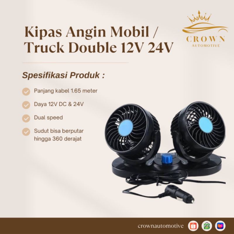 Jual Kipas Angin Mobil Truk Double 12V 24V / Kipas Angin Mobil Dobel 12 ...