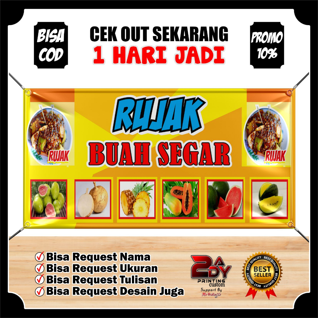 Jual [COD BISA YA] Spanduk Banner RUJAK BUAH SEGAR Bisa Custom Bisa ...